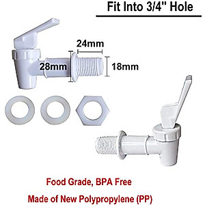 6 Pieces Replacement Cooler Faucet White Water Dispenser Tap Set，BPA Free Plastic Spigot By VitaLifePower