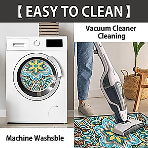 Door Mat Bohemia Entryway Rug Half Round Kitchen mat Non-Slip Entrance Way Rug Front Half Circle Rugs for Kitchen, Shower Room, Bedroom,Living Room 36 * 24in