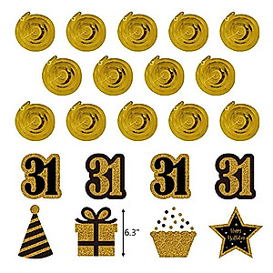 31st Gold Birthday Hanging Swirls, 20pcs Gold and Black 31 Years Party Decorations