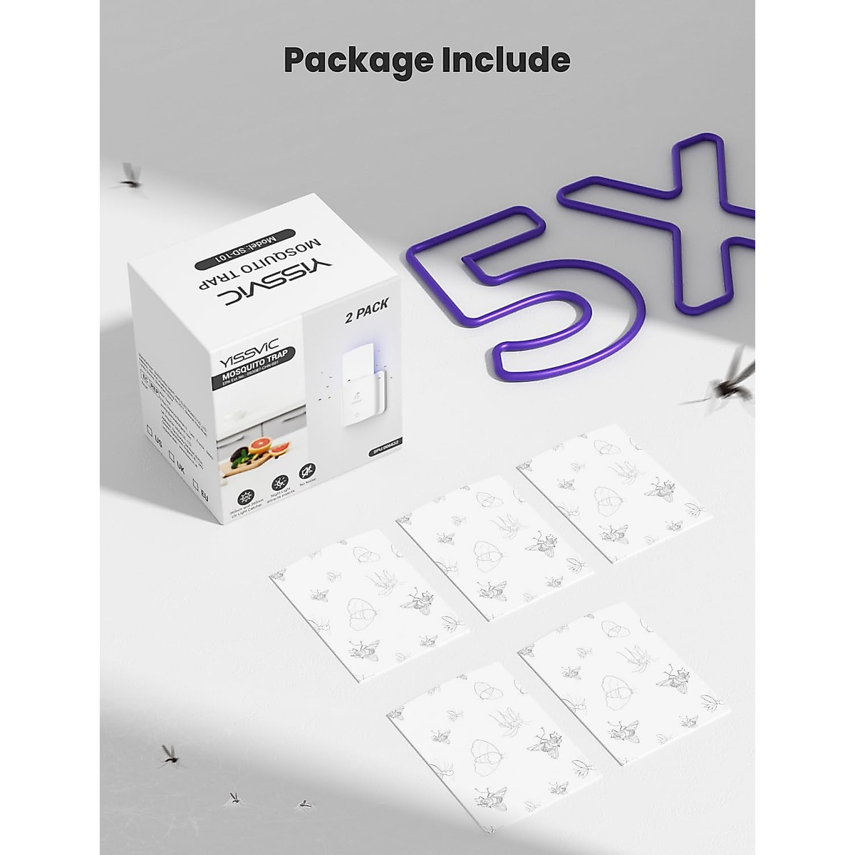 YISSVIC Fruit Fly Sticky Traps 5PCS Gnat Traps Bug Traps Gnat Killer for Indoor Outdoor House Kitchen Mosquitos Flying Insects