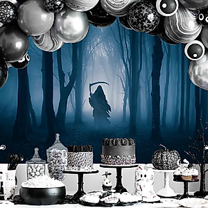 MEHOFOND 7x5ft Scary Halloween Backdrop Misty Dark Forest Horrible Halloween Gloomy Woods Trees Scythe of Death Photography Background Horrible Cemetery Spooky Party Decoration Photo Booth Props