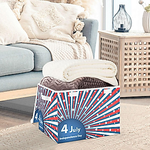 YETTASBIN 4th of July Storage Basket with Lid and Handles, Large Collapsible Fabric Storage Bins Sturdy Storage Organizer for Shelves, Closet, Bedroom, School, Office, Home Decor