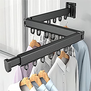 MANYHORSES Retractable Clothes Drying Rack,Wall Mounted Clothes Hanger Rack,Tri-Fold,Space-Saver,Collapsible Drying Racks for Laundry,Balcony,Mudroom,Bathroom (Windproof Ring-Black)