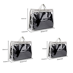 YMOND Handbag Organizer, Transparent Purse Storage Bag, Anti-dust Purse Organizer with Zipper and Handle, Clear Dust Cover Bags for Hanging Closet - 3Pack, Gray