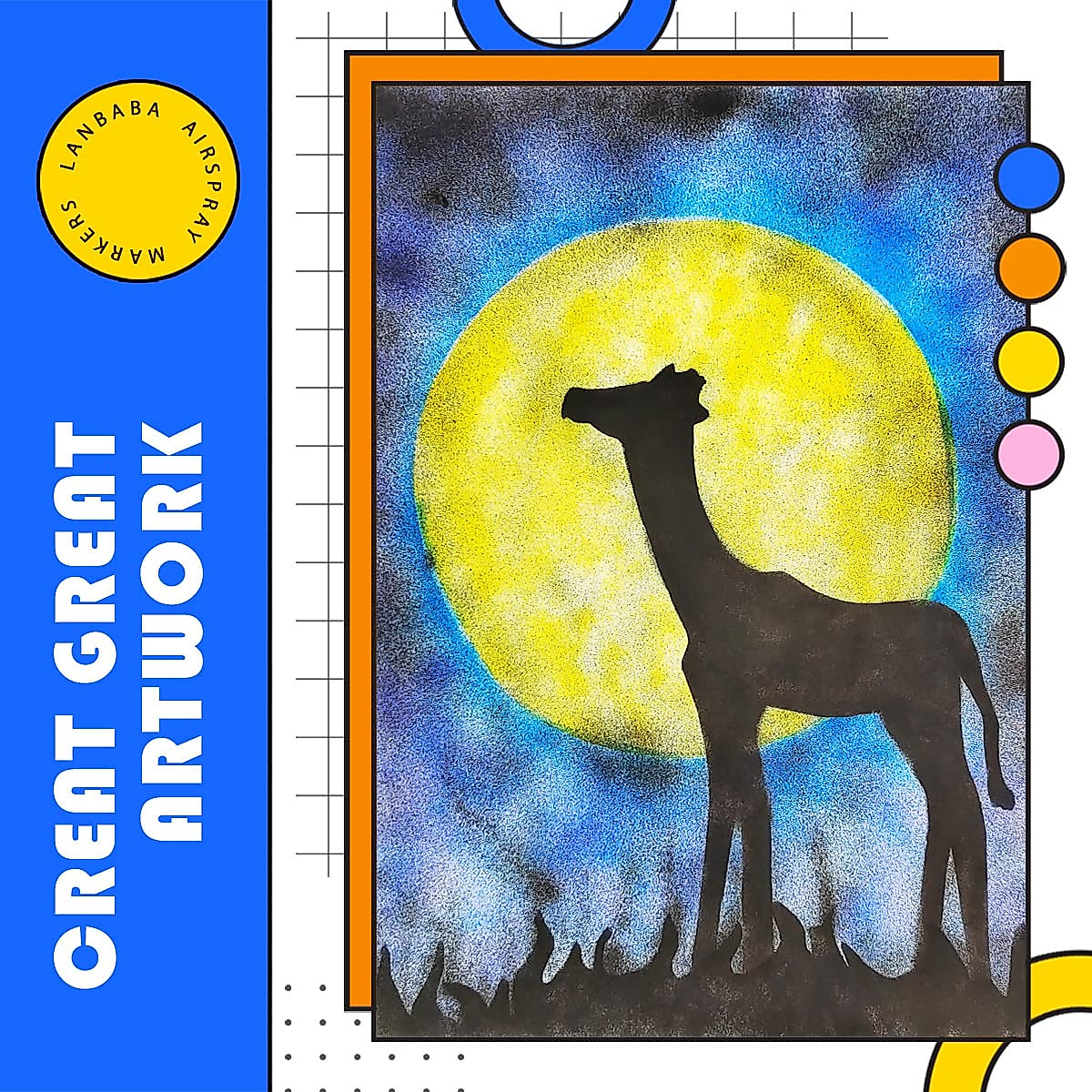 LANBABA Kid Spray Paint Electric Washable Airbrush Marker Set With 20 Colored Markers For School And Home, Color Wonder Mess Free Coloring Air Brush Sprayer Arts And Crafts For Kids Ages 8-12 4-8 (Bl)