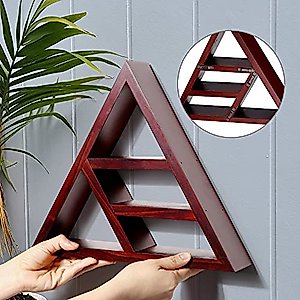 CozyCabin Triangle Shelf for Crystals Display, Moon Phase Wooden Crystal Display Shelf with Hooks Triangle Wall Shelf for Crystal Display
