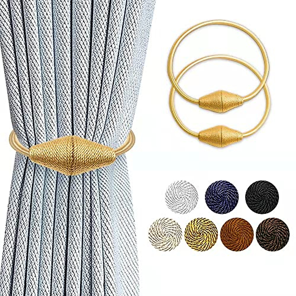 2 Pack Strong Magnetic Curtain Tiebacks for Drapes Window Curtain Holdbacks Clips Drapery for Home Kitchen Office Window Sheer Curtains or Blackout Curtains (Gold Copper)