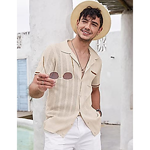 COOFANDY Knit Polo Shirts Short Sleeve for Men Summer Casual Beach Button Down Shirt Light Brown