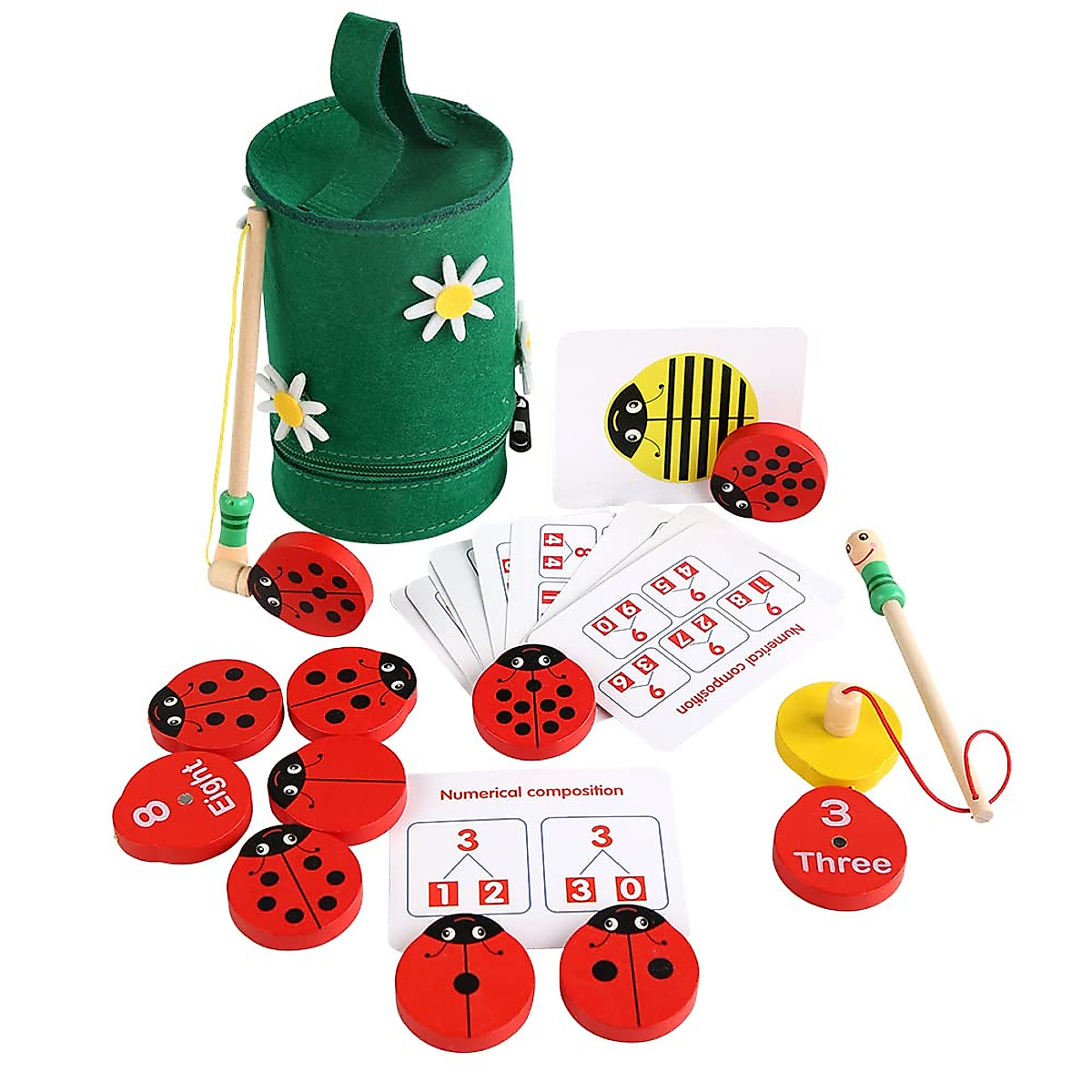 WODI Wooden Counting Ladybugs 0-10 Alphabets & Numbers Sorting Montessori Educational Toys for Toddlers Girls&Boys 3+ Learning to Count Cards Matching Painted Ladybug Toy