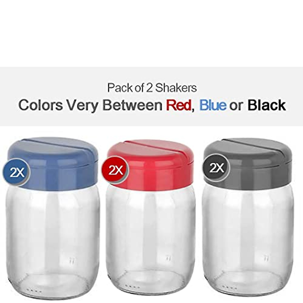 Spice Shaker Jar For Salt And Pepper/Parmesan Cheese/Seasoning Shaker, With Dual Flap Lid Perforated And Pouring Top - 6 Oz Glass Seasoning Shaker - Set of 2- Red