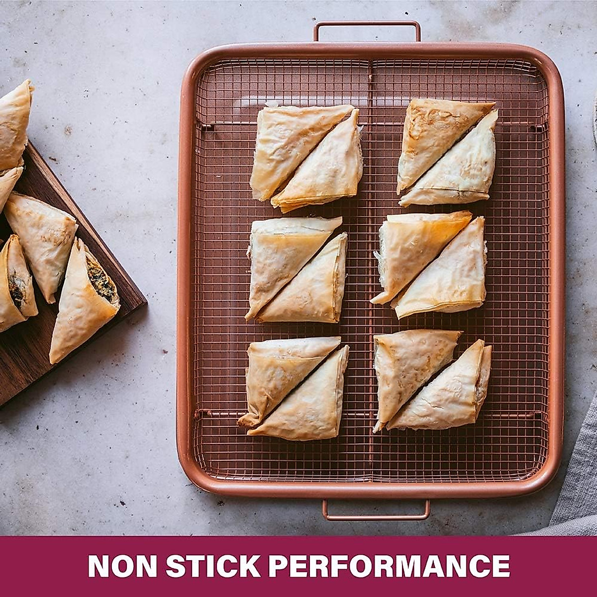 Gotham Steel Air Fryer Tray, 2 Piece Nonstick Copper Crisper Air Fry Basket For Convection Oven, Also Great For Baking & Crispy Foods, Dishwasher Safe – Large, 12.5” x 9”