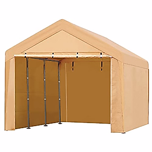 ASTEROUTDOOR 12x20 Feet Heavy Duty Carport with Removable Sidewalls & Doors Portable Garage Car Canopy Boat Shelter Tent for Party, Wedding, Garden Storage Shed 8 Legs, Beige