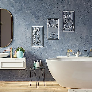 3 Pcs Modern Minimalist Wall Decor Abstract Line Art Wall Decor Art Print Decor Line Drawing Metal Wall Art for Living Room Bedroom Wall (White)