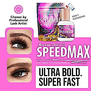 Lyon Lash SPEEDMAX Eyelash Extension Glue | 0.3-1.3 Sec Dry Time | Up to 8 Weeks Retention | Black Adhesive Supplies for Professional Use | (10ml/0.34 fl. Oz)