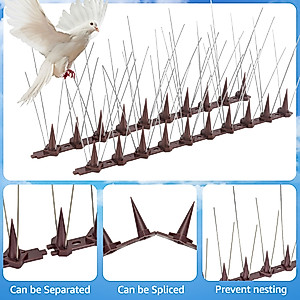 BORHOOD Bird Spikes, 16 Pack Bird Deterrent Spikes, Bird Repellent Devices Outdoor, Bird Spikes for Pigeons and Other Small Birds, Cats Squirrels Raccoons for Fence Roof Windowsill Coverage 16.4 Feet