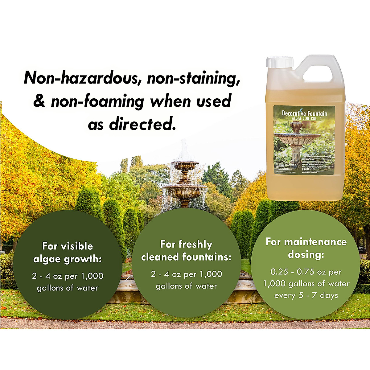 Fountain Algaecide and Clarifier - 64oz - Kills and Inhibits All Types of Algae Growth, Formulated for Small Ponds and Water Features, Treats up to 64,000 Gallons