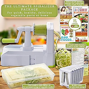 Brieftons 10-Blade Vegetable Spiralizer: Strongest-Heaviest Duty Spiral Slicer, Best Veggie Pasta Spaghetti Maker for Low Carb/Paleo/Gluten-Free, With Container, Lid, Blade Caddy, 4 Recipe Ebooks