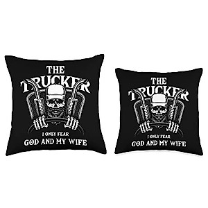 Highway Asphalt Cowboy 18 Wheeler Freighter Gift Trucker Only Fear Wife Truck Driver Asphalt Cowboy Road Throw Pillow, 18x18, Multicolor