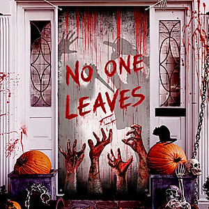 Halloween Bloody Door Cover Decorations Creepy Cloth for Haunted House,Front Door, Doorway Scary Handprint and Shadowy Figure Dripping Blood Scary Door Banner for Halloween Party Decor