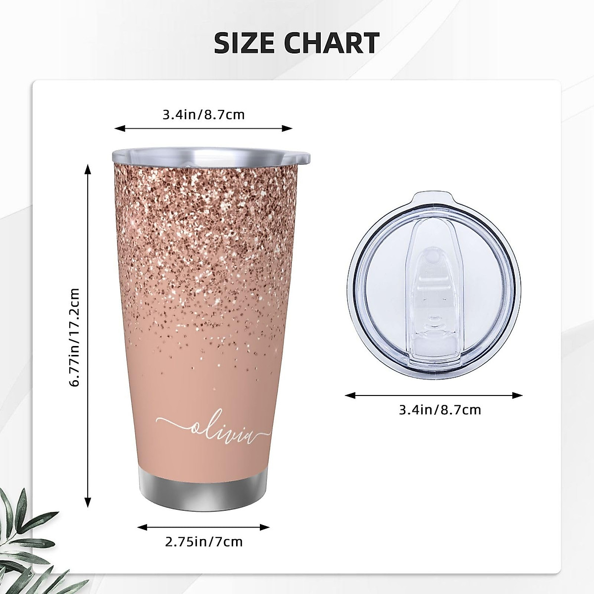 Blush Pink Rose Gold Glitter 20oz Tumbler Stainless Steel Vacuum Insulated Coffee Travel Mug, Durable Insulated Coffee Travel Mug with Splash-Proof Lid Metal Straw and Brush Thermal Cup for Outdoor