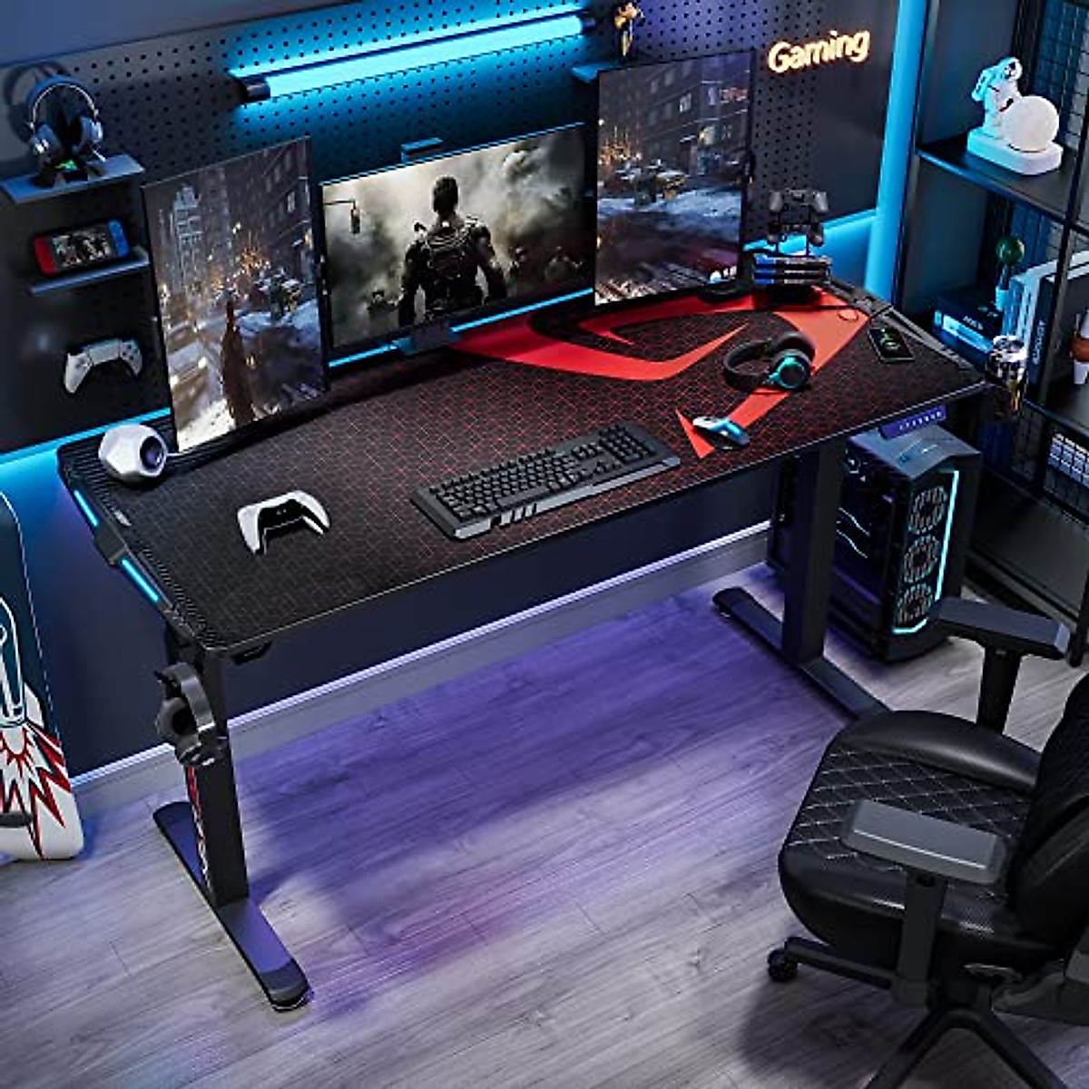 It's_Organized Electric Height Adjustable Standing Desk 65 inch,Dual Motor Sit Stand Large Gaming Computer Desk with RGB LED Lights, Large Extended Gaming Mat for Gaming and Home Office
