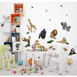 Small Safari Animal Wall Decals- (30) Jungle Animal Wall Stickers for Kids Room Decor Art for Baby Nursery Toddler Children