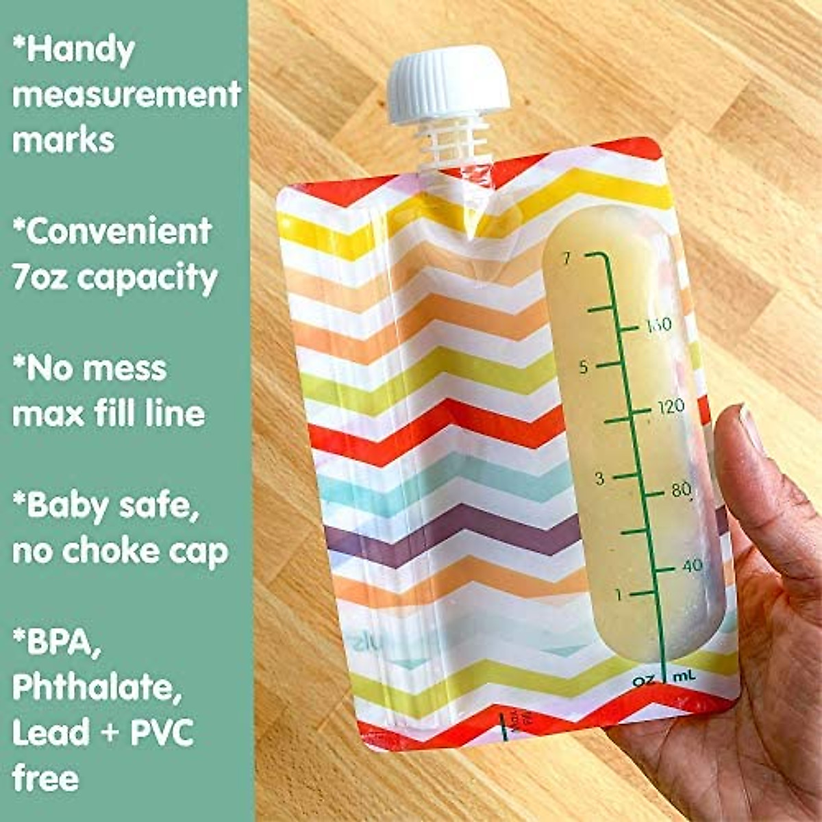Sage Spoonfuls Reusable Baby Food Pouches - 6 Pack, Baby Food Storage, Pouches Toddler, Refillable Squeeze Pouch for Kids (Chevron), Dishwasher and Freezer Safe, BPA Free