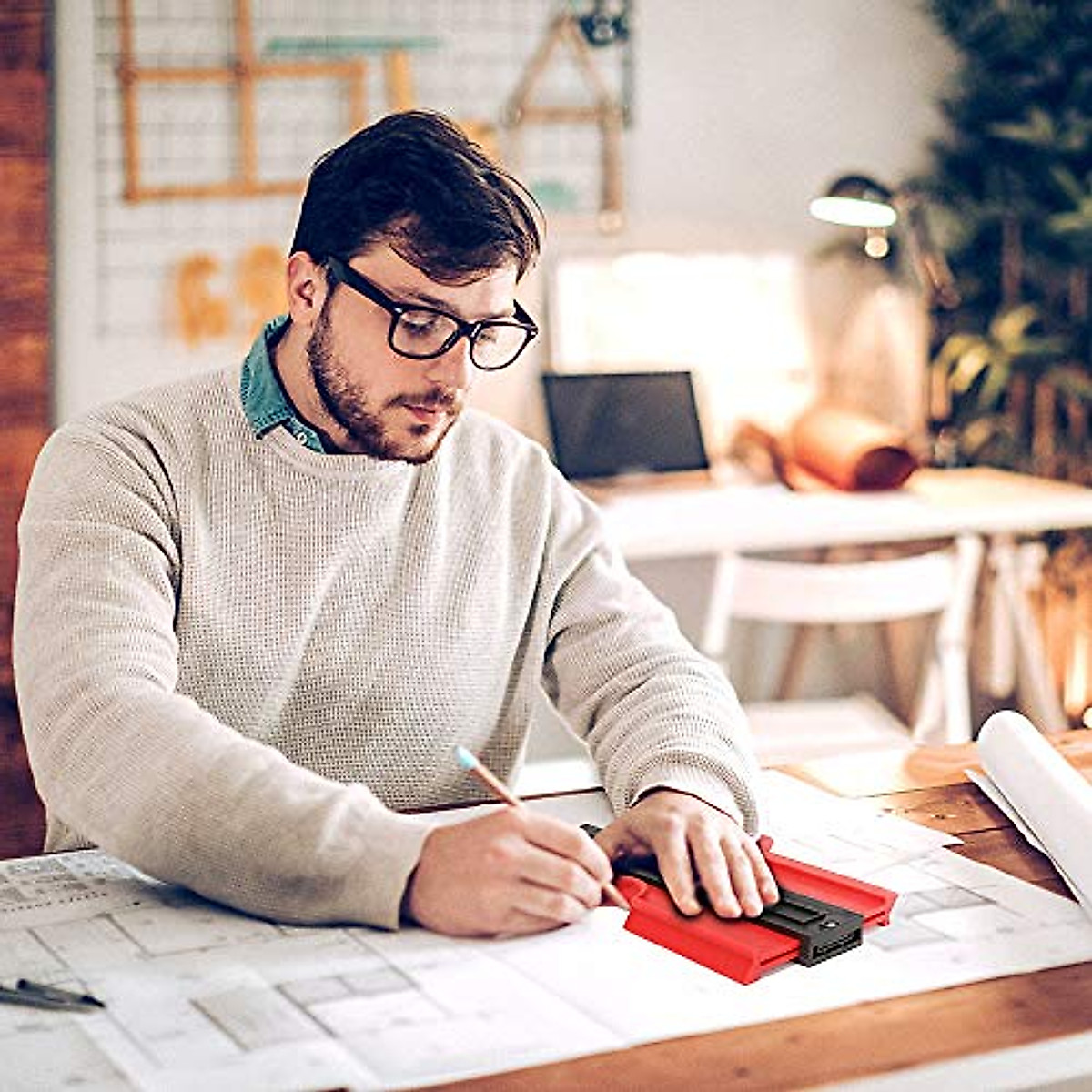 Contour Gauge 10 Inch, Widen Plastic Profile Gauge Duplicator, Precisely Copy Irregular Shapes Wood Template Measuring Tool for Perfect Fit and Easy Cutting (10 Inch Widen-Red)