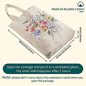 4 Pieces Reusable Tote Bags Canvas Tote Bags Canvas Reusable Shopping Bags Makeup Bags for Girls Women (Flower Style)