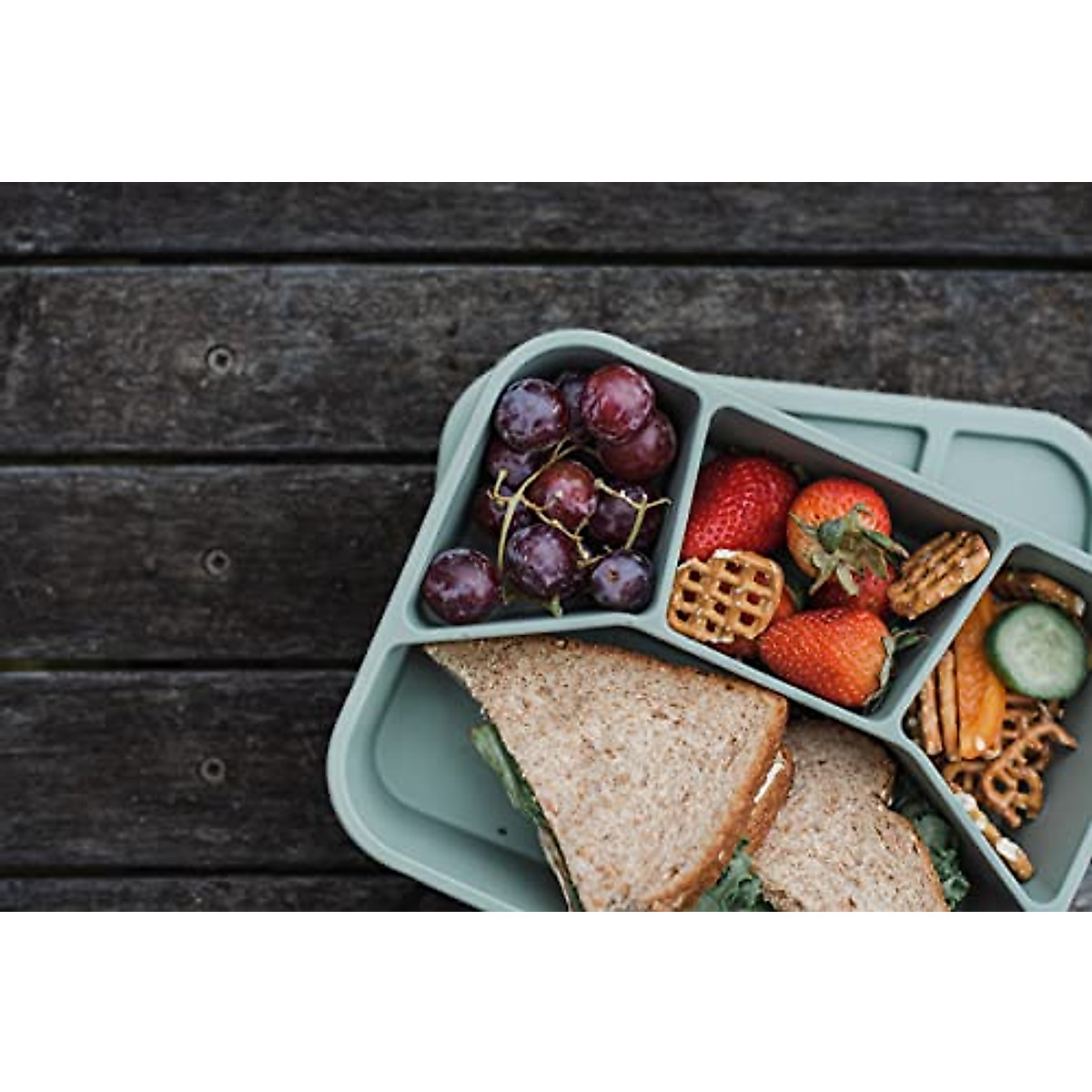 Spoondrift Eco-Friendly Leak Proof Silicone Bento Box Lunch Box, For Child And Adult, 4 Compartment, Choose from 6 Colors, Includes one box (Sage)