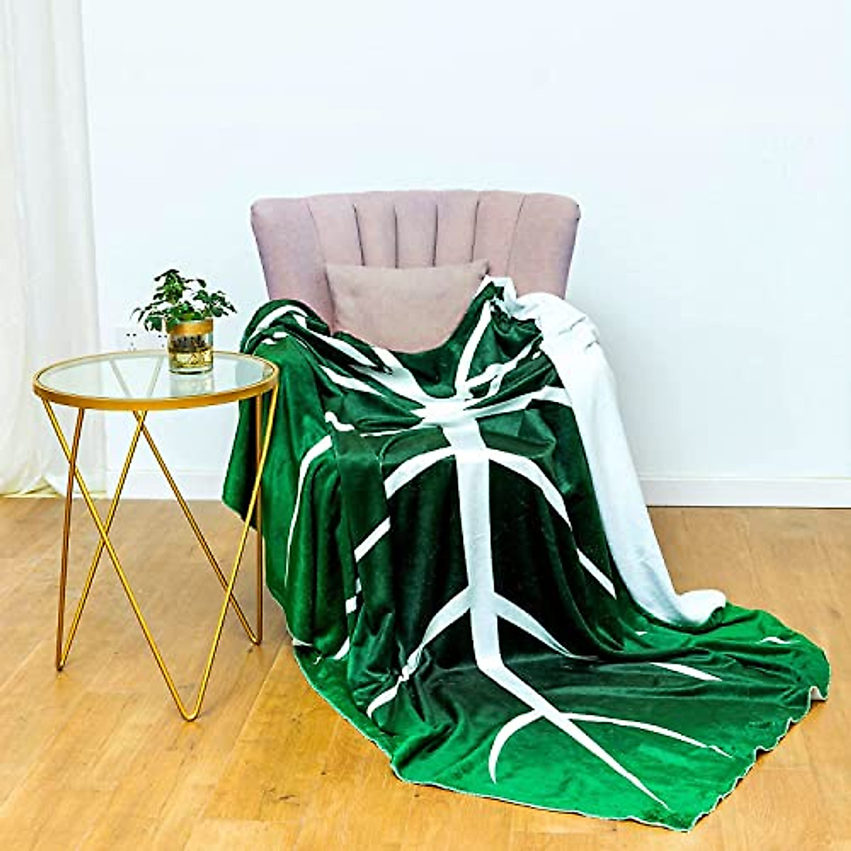 Leaf Blanket , Big Green Leaf Blanket Shape,Soft Plush Flannel Throw Decorative Leaves Design for Plant Lovers Bed Couch and Sofa(60x90INCH)