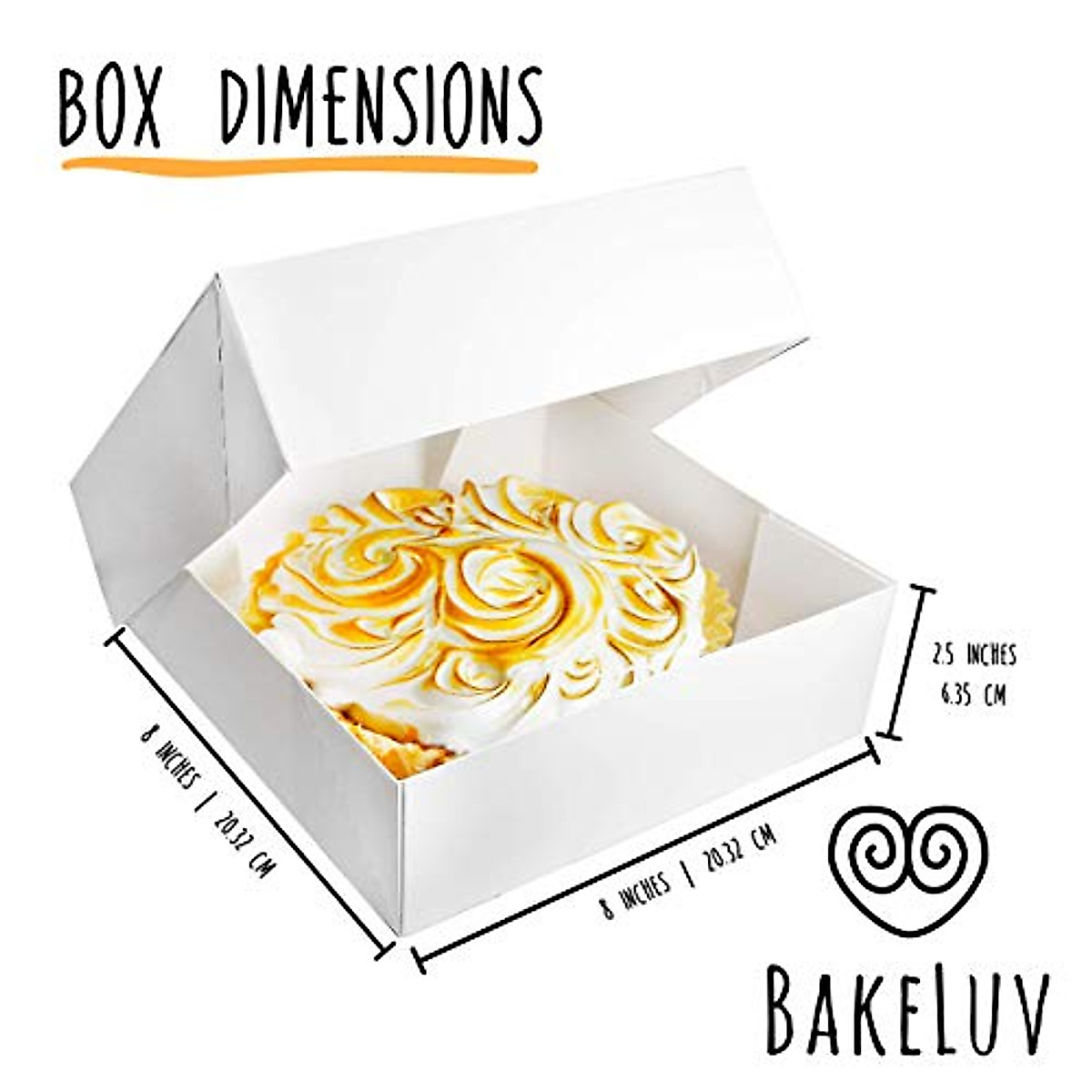 BAKELUV 8x8x2.5” White Bakery Boxes With Window | 12 Pack | Pastry Boxes with Window, Boxes for Strawberries, Dessert Boxes, Bakery Take Out Containers, 8x8 Bakery Boxes 8x8 Pastry Boxes