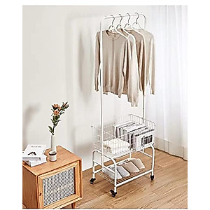 easy moved garment rack with basket for organize, laundry basket, white metal rack,