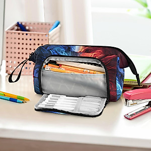 Big Capacity Pencil Case, Blue Red Dragon Pen Bag Pouch Holder Stationery Bag School College Office Organizer for Teen Adults Student