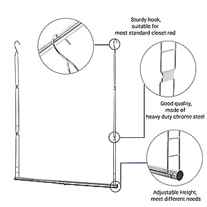 STORAGE MANIAC Hanging Closet Rod, Adjustable Width and Height Closet Hanging Organizer, Space-Saving Clothes Hanging Bar, Closet Extender Hanging Rod Double Closet Hanging Rod, 1 Pack Chrome