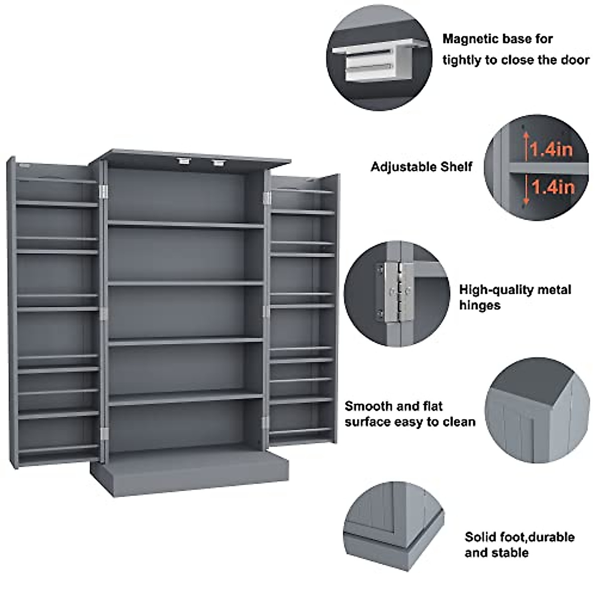 HOMEFORT 41" Kitchen Pantry Cabinet, Storage Cabinet with 6 Adjustable Shelves, Space Saving Cupboard Cabinet for Kitchen Pantry Office