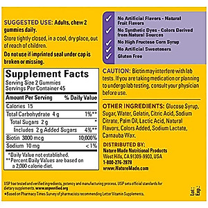 Nature Made Biotin 3000 mcg, Dietary Supplement For Healthy Hair, Skin & Nail Support, 90 Gummies, 45 Day Supply