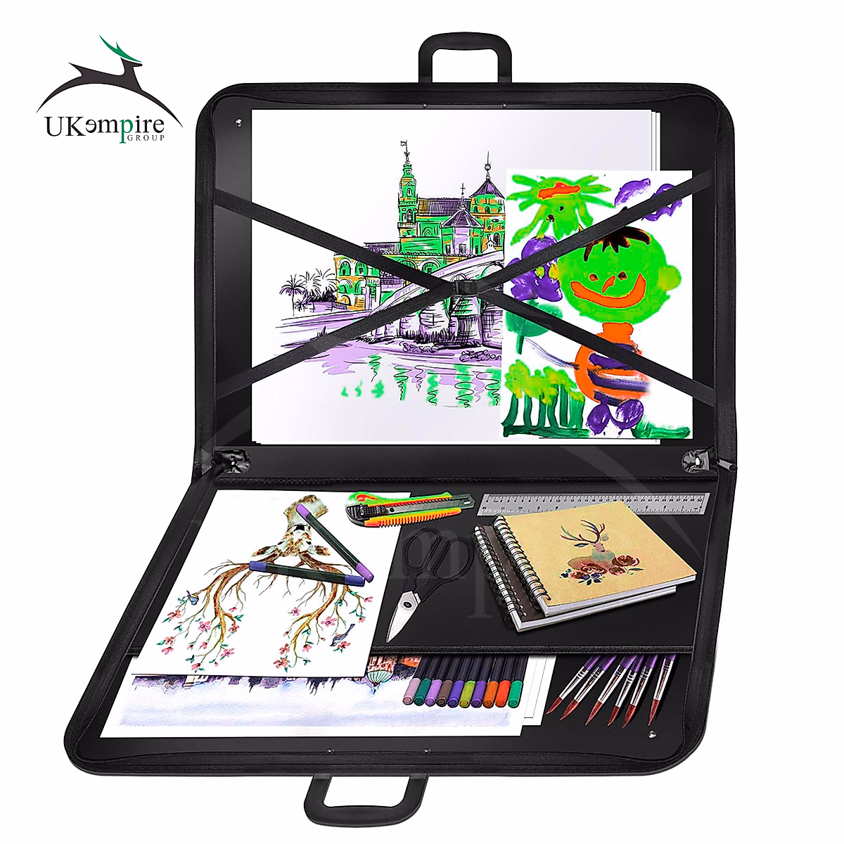 Premium Art Portfolio Leather Bag 14 x 19 (inches) with Lock and Key, Executive Briefcase Style Carrying Case with Handle & Shoulder Strap, Artwork Storage for Posters, Canvas, Drawing Supplies