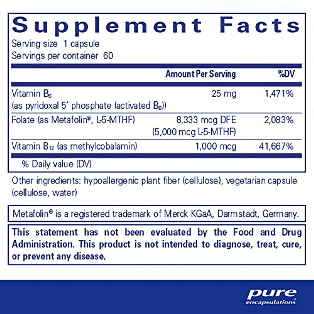 Pure Encapsulations - Folate 5,000 Plus - Activated Folate, Vitamin B12 and B6 Combination - 60 Capsules