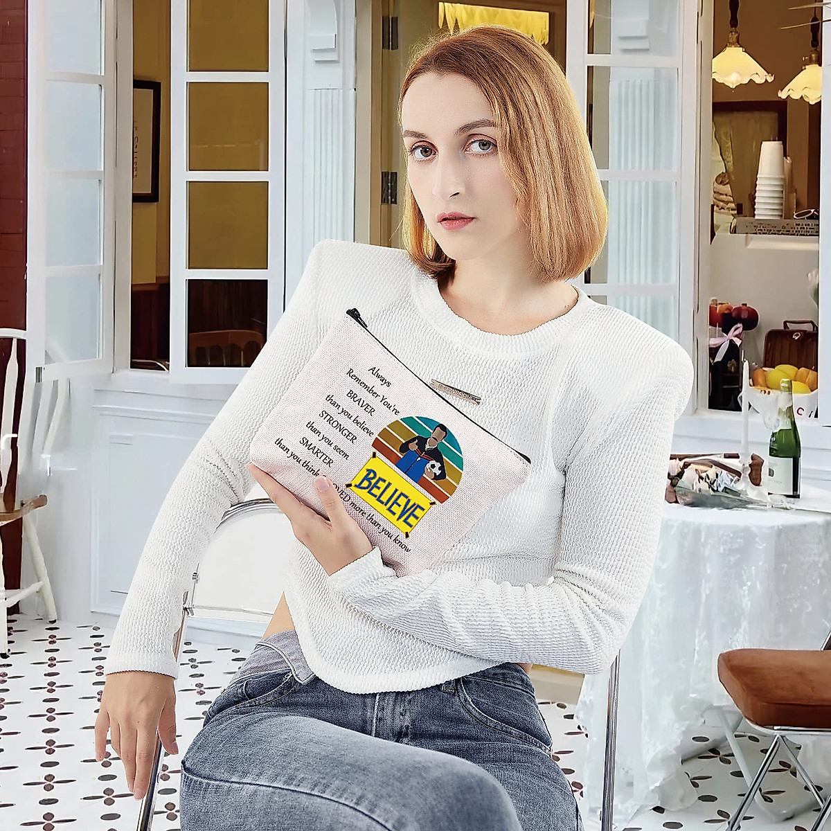 LEVLO Believe Ted Fans Cosmetic Make Up Bag Ted TV Show Inspired Gift You Are Braver Stronger Smarter Than You Think Ted Zipper Pouch Bag (BELIEVE TED)