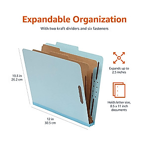 Amazon Basics Classification Folder- 100% Recycled, 2 Dividers, 2" Embedded, Letter, Light Blue, 10 per Box