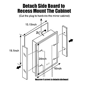 Janboe LED Medicine Cabinet with Light,16×24inch,Recess Mirror Cabinet for Bathroom,3 Color,Dimmable,Demister,Detachable Side Plate,Recess Mount or Surface Mount