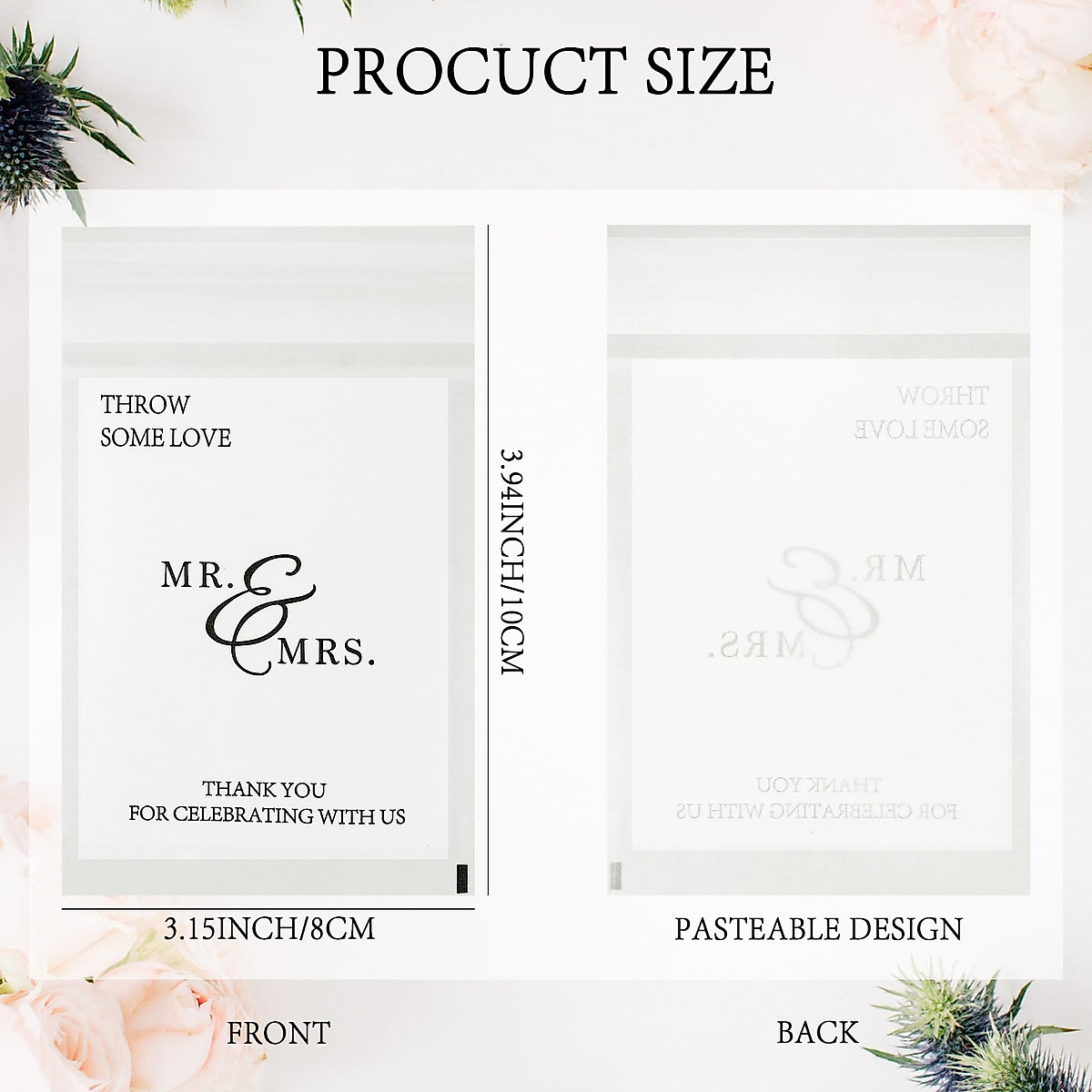 AIOMOB 50 Pcs Wedding Confetti Bags Throw Some Love Wedding Petal Toss Packets Glassine Wedding Flower Petal Packets for Wedding Send Off, Exit, Tosses