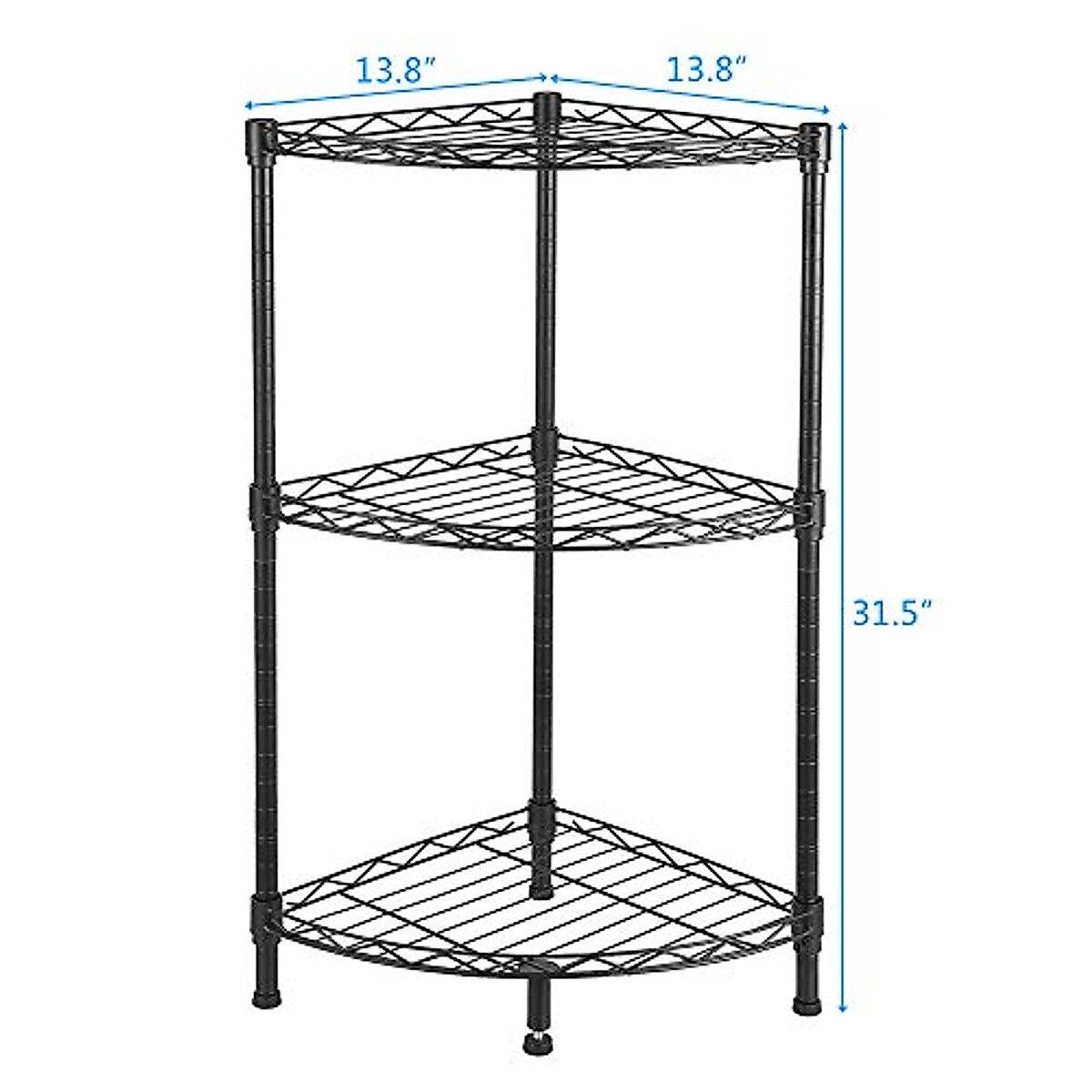Kcelarec 3 Tier Corner Wire Shelving Unit, Adjustable Wire Rack Shelving, Metal Wire Storage Shelves for Kitchen, Pantry, Laundry, Bathroom, Closet