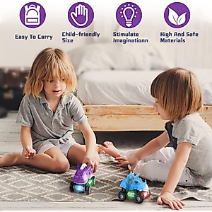 Dinosaur Cars, Dinosaur Toys for Kids 3-5 with LED Light & Sound, Dino Toddler Toys for 3+ Year Old Boys Girls Birthday Gifts ， Automatically Change Direction Dinosaur Truck Toys (Orange & Green)