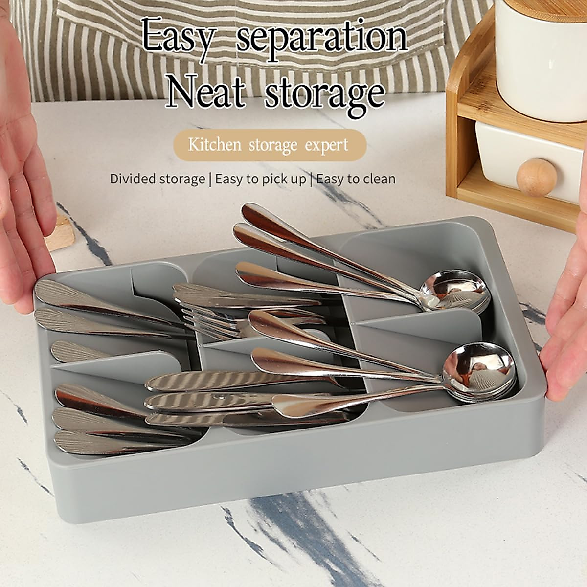 Mulikeer 6 Slots Silverware Cutlery Drawer Organizer, Kitchen Drawer Utensil Tray for Flatware, Cutlery, Spoon and Knives Drawer Storage Organization Keep kitchen Drawer Neat & Organized