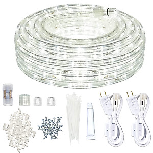 SURNIE Rope Lights Outdoor Waterproof Daylight-White: 540 LEDs 50ft Cuttable Outside Bright 110V Lighting 6000K Connectable Flexible Plug Thick Cool Clear Tube - Indoor Deck Patio Xmas Camping Décor