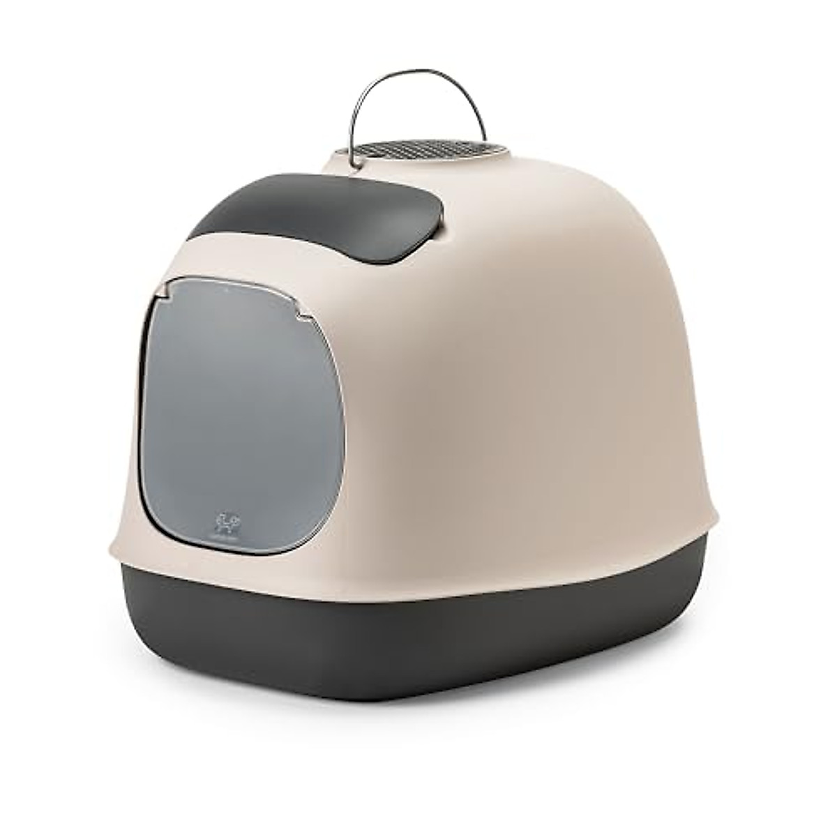 United Pets Minu Hooded Cat Litter Box | Includes Scoop and Filter | Top Entry Litter Box with Paw Pad and Refillable Plastic Bags | Crafted in Italy | 40 x 40 x h50 CM - Taupe/Grey