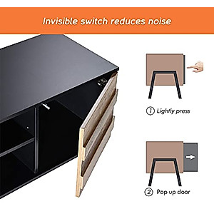 Mid-Century Modern TV Stand for 65 inch Flat Screen Wood TV Table Media Console with Storage, Home Entertainment Center in Black and Oak for Living Room Bedroom, 60 inch