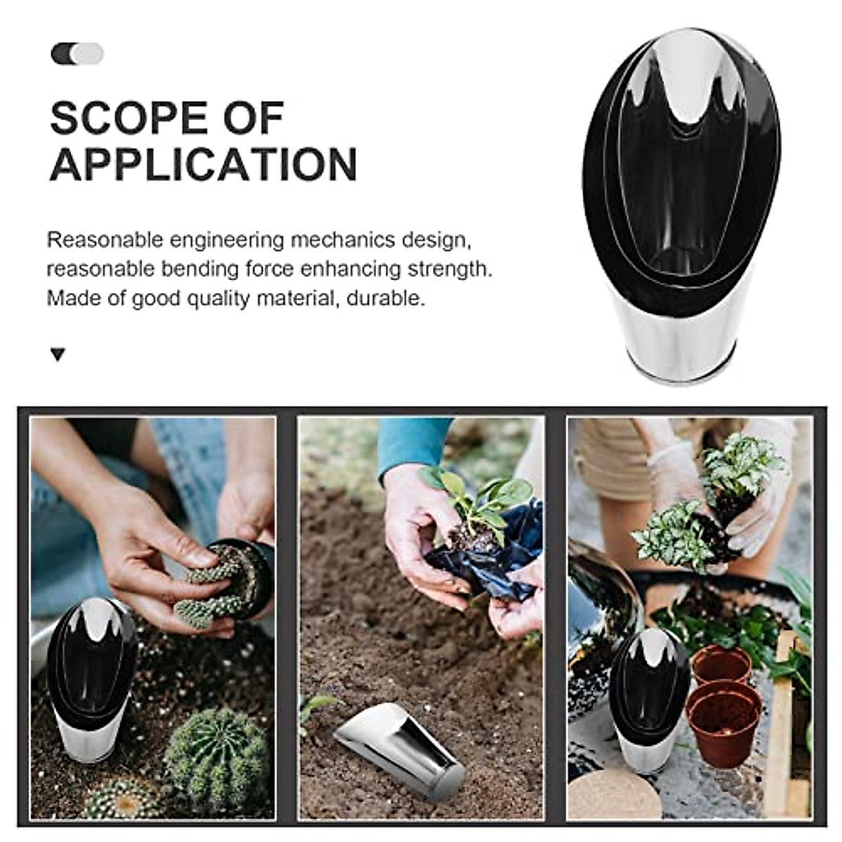 Happyyami 3pcs Bonsai Soil Scoops Stainless Steel Garden Hand Soil Scooper Metal Spade Shovel Bucket Scoop Potted Succulent Planting Potting Cup for Home Gardening Silver